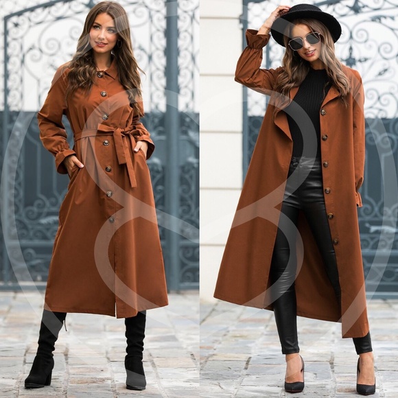 Jackets & Coats | Burnt Orange Button Long Trench Coat | Poshmark
